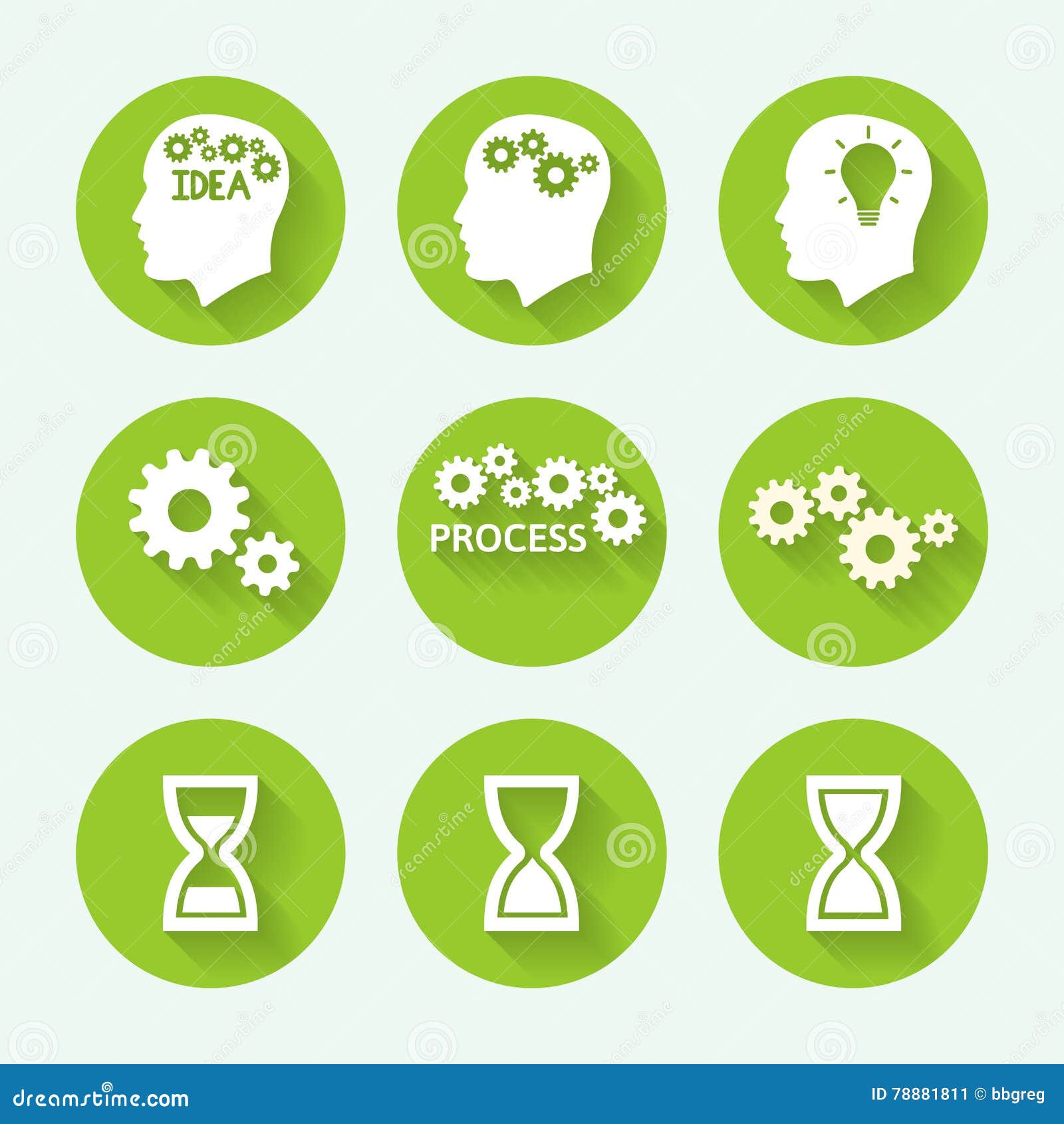 Processes Green Icon Set, Flat Design. Vector Illustration. Stock ...