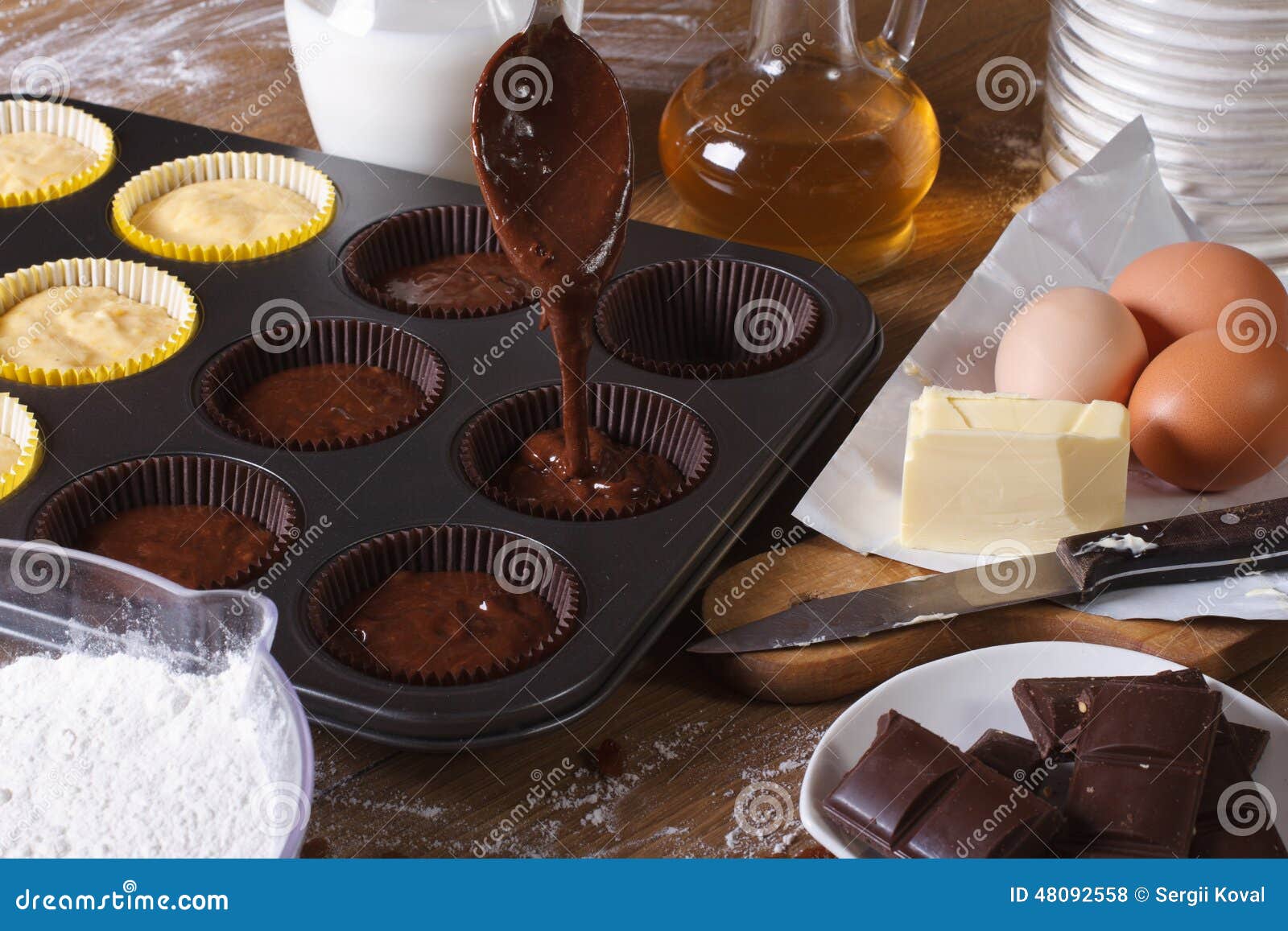 Processes of Preparation of Chocolate Muffins Close-up Stock Photo ...