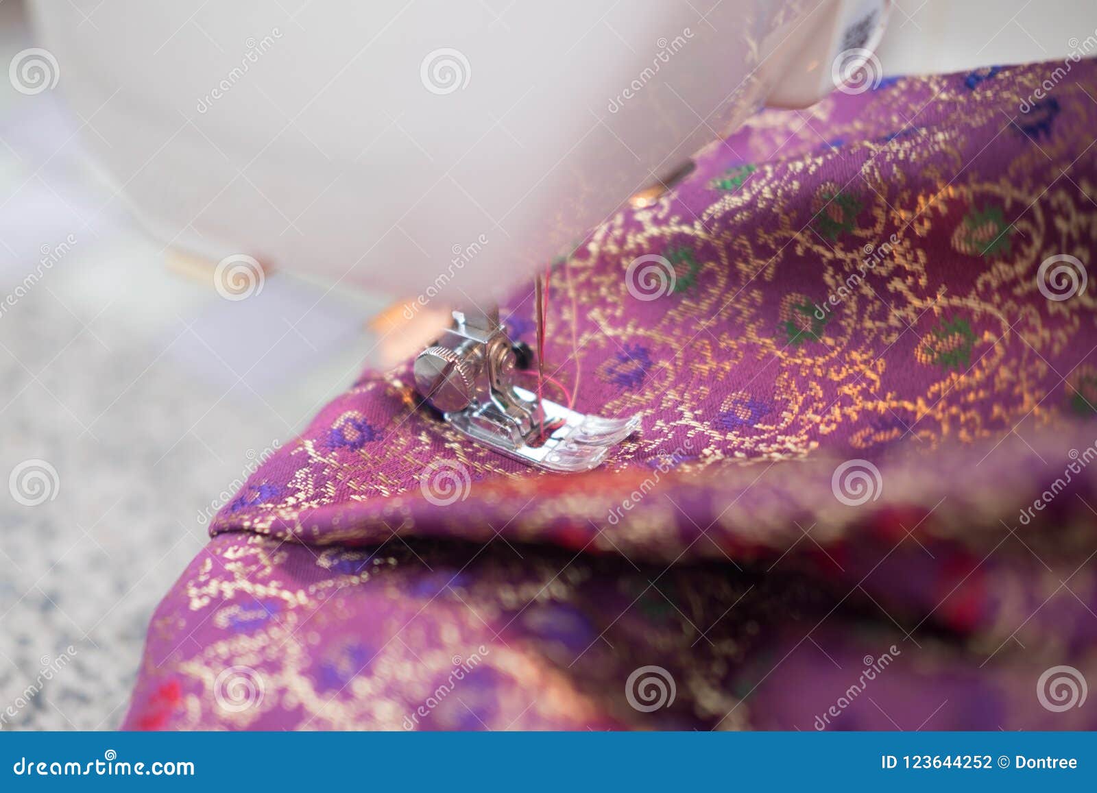 Processes of Sewing Silk on the Sewing Machine Stock Photo - Image of ...