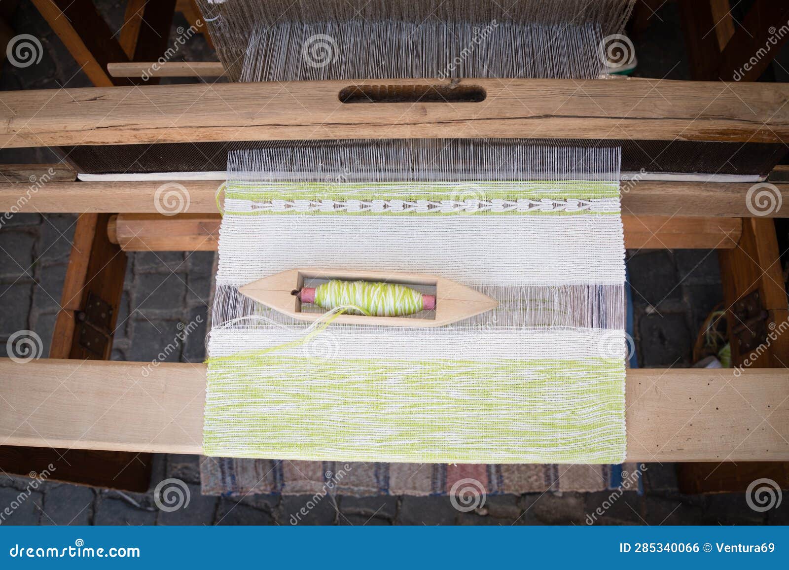 Processing of Cotton on Traditional Weaving Loom Stock Photo - Image of ...