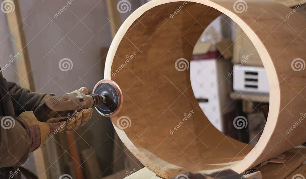 Grinding with an Abrasive Disc of Solid Wood Products Stock Image ...