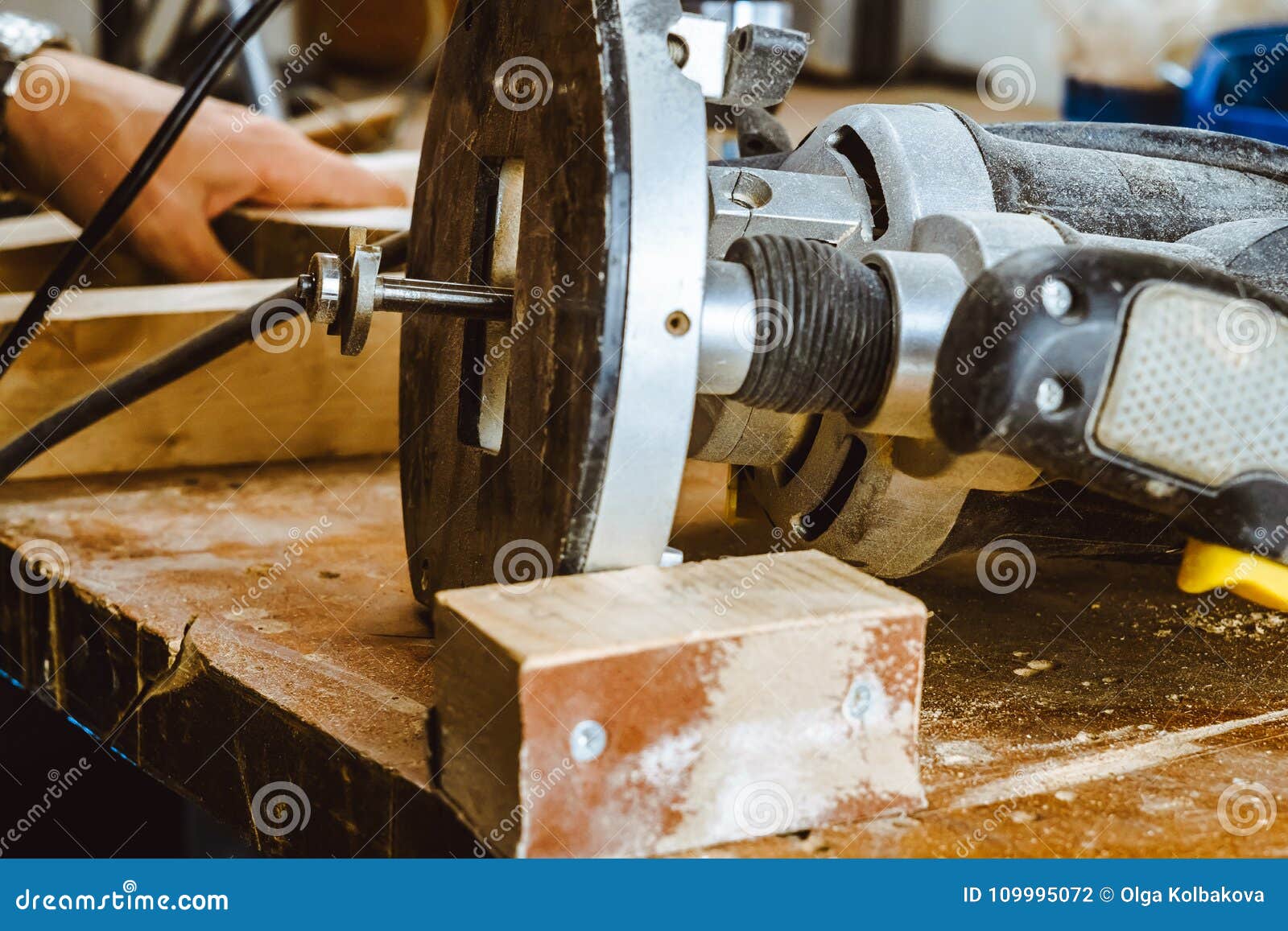 Processing of a Furniture Part by a Machine for Polishing a Tree. the ...