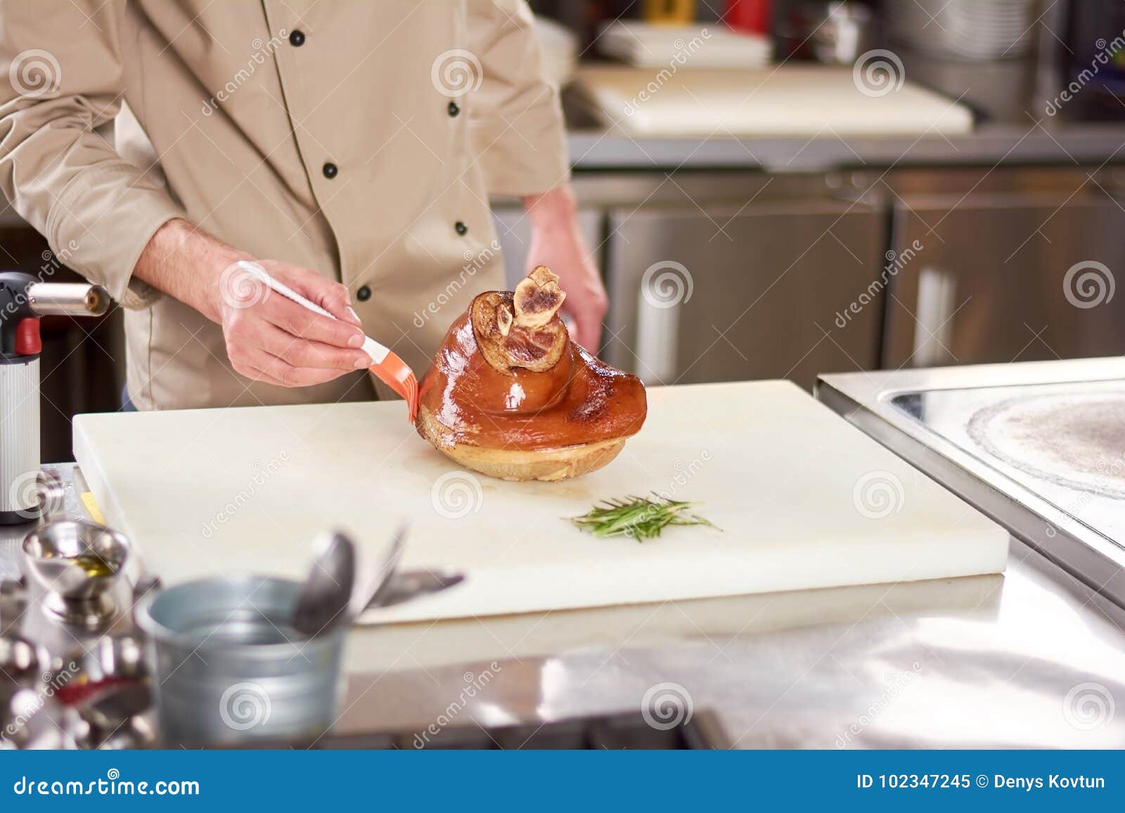 The Processing of Lamb Shank by Chef Hands. Stock Image - Image of ...