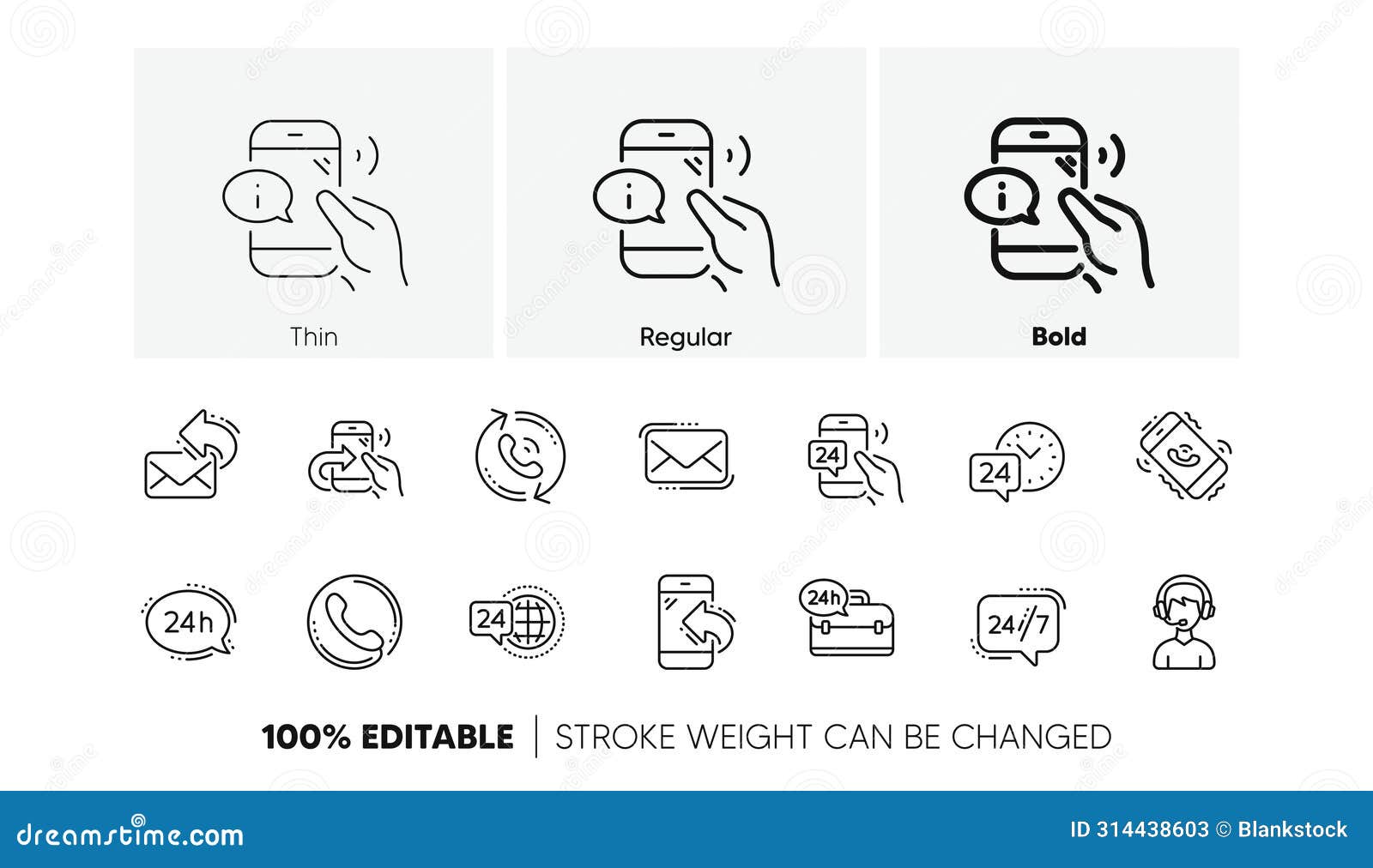 Processing Line Icons. Call Center, Support and Chat Message. Linear ...