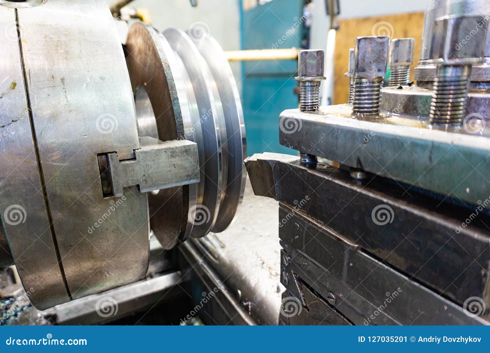 Processing of Metal on the Machine. Turning Work in Production. Stock ...