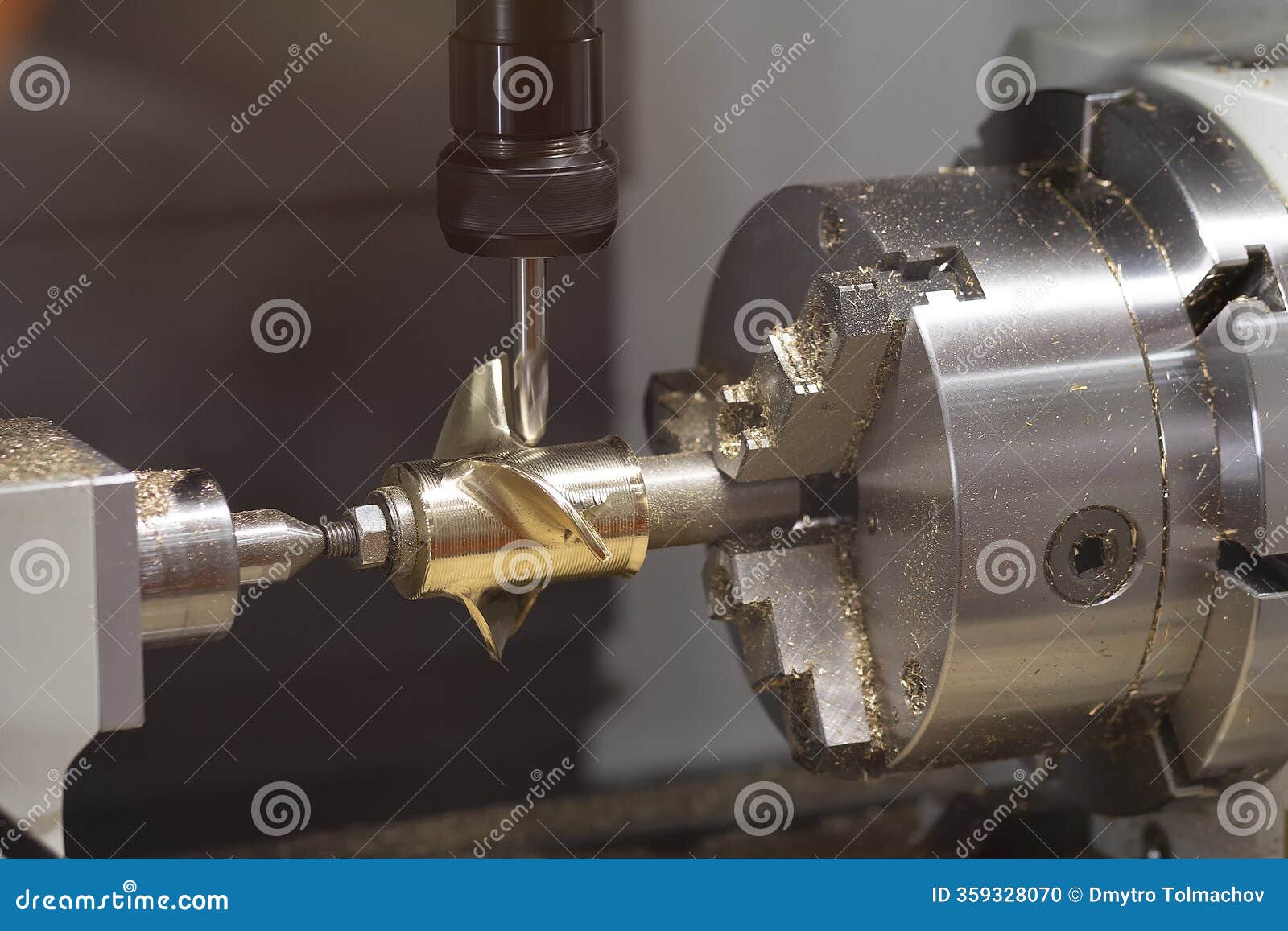 Processing Parts on a Modern Lathe. Metal Processing Stock Photo ...