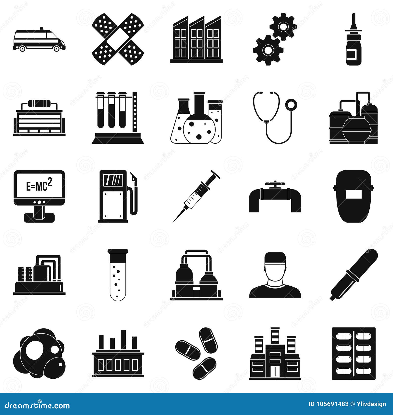Processing Plant Icons Set, Simple Style Stock Vector - Illustration of ...