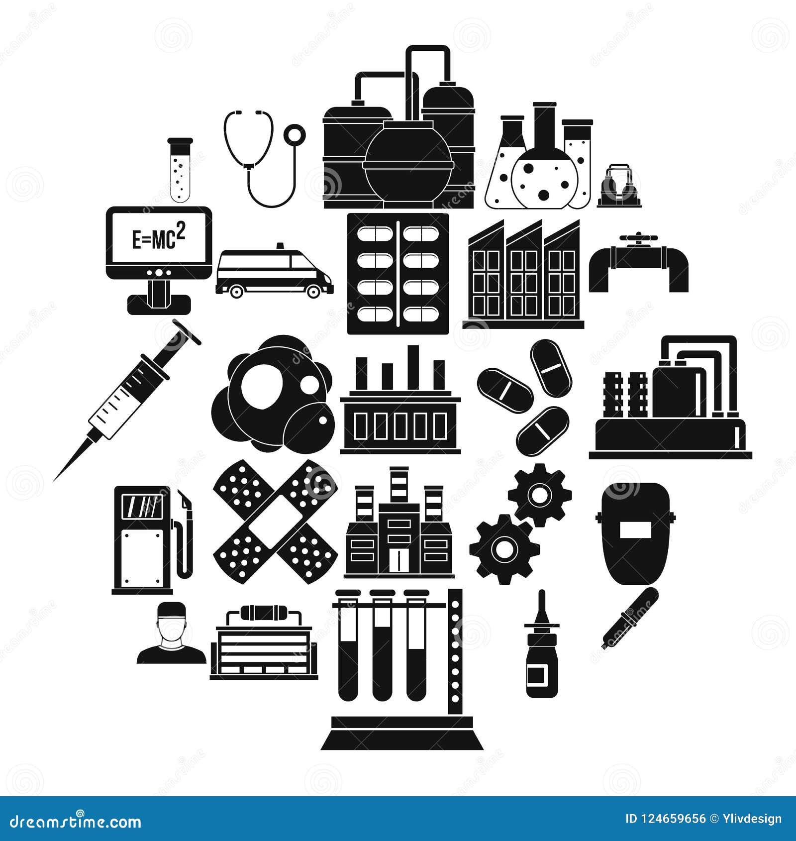 Processing Plant Icons Set, Simple Style Stock Vector - Illustration of ...