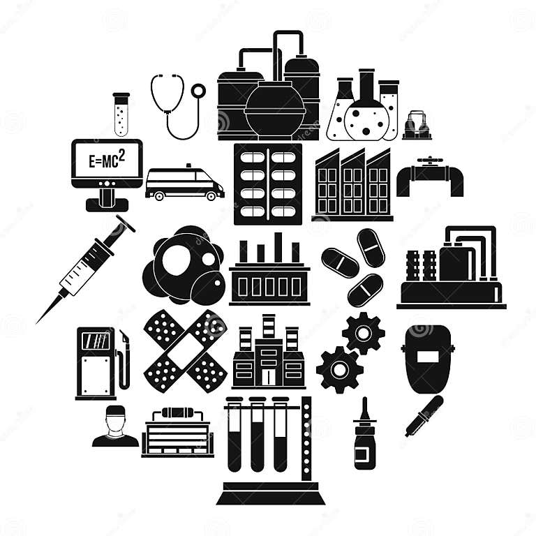 Processing Plant Icons Set, Simple Style Stock Vector - Illustration of ...