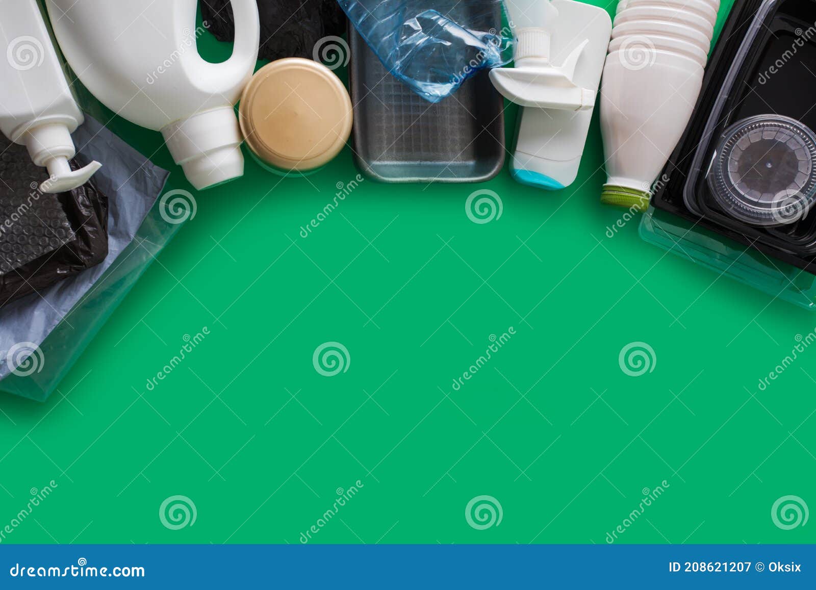 Processing Plastic Concept. Plastic Containers on the Green Stock Image ...