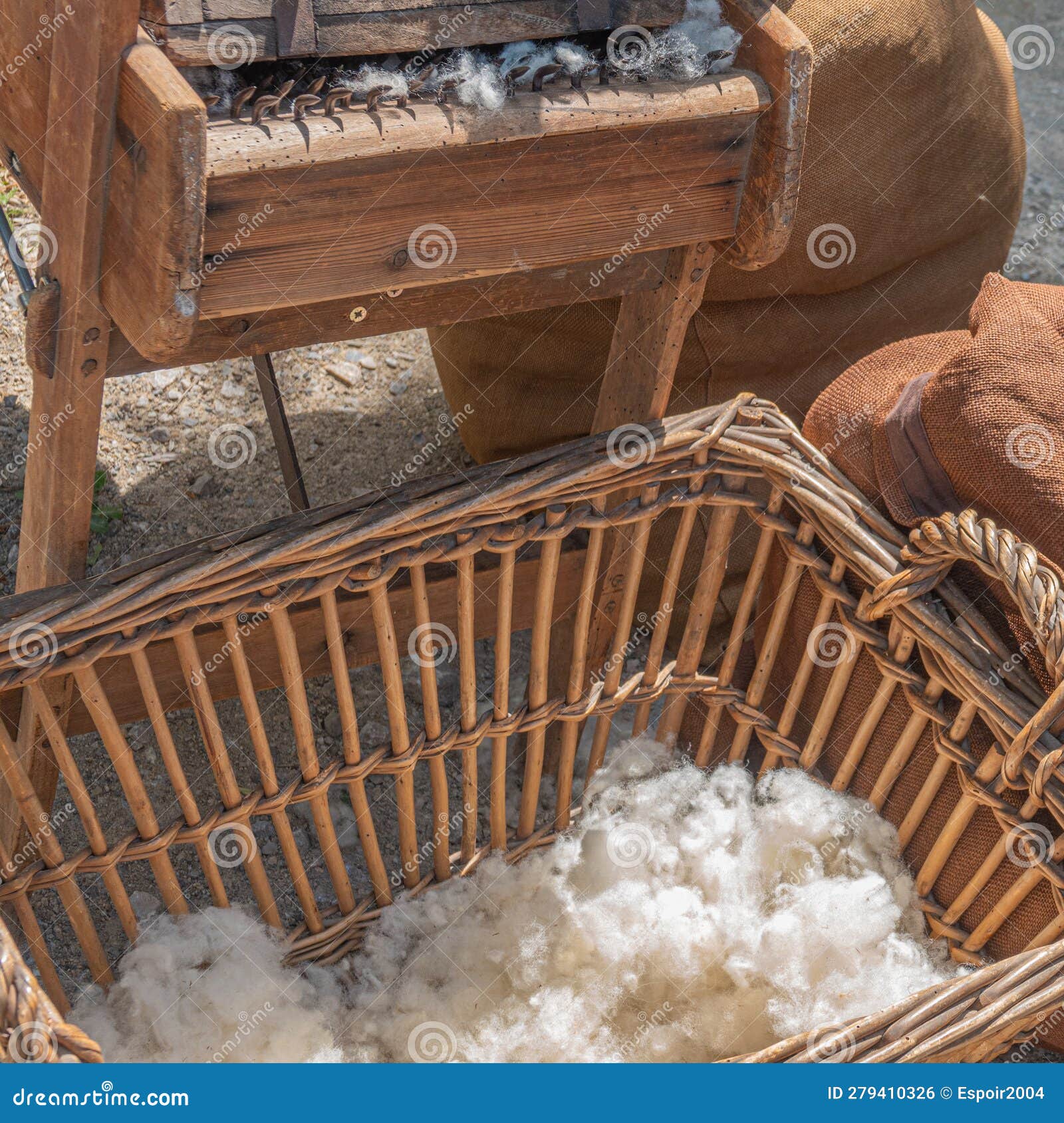 Processing Sheep Wool on an Old Wooden Machine Stock Photo - Image of ...