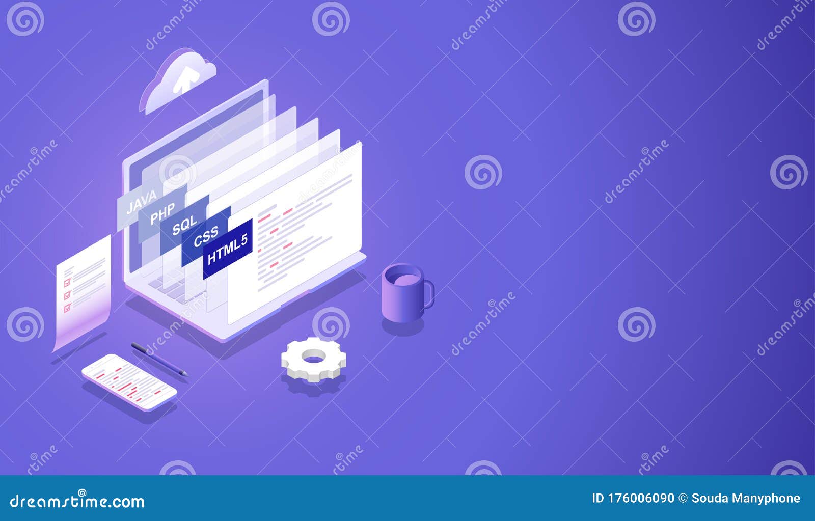 Processing of Software and Programming Development Isometric Concept ...