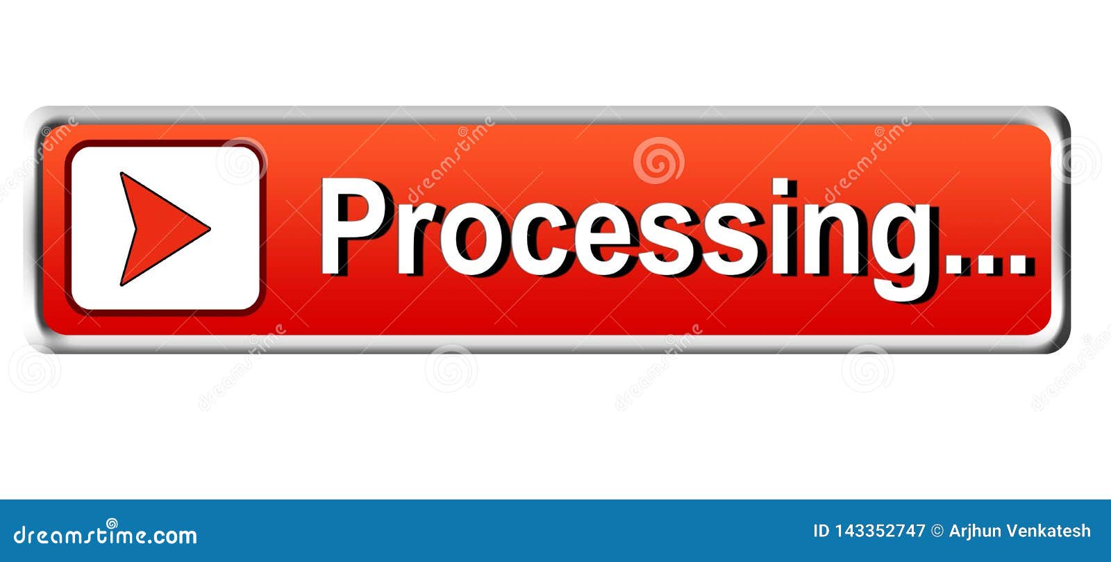 Processing Square Web Button Classic Red Button White Background Stock ...
