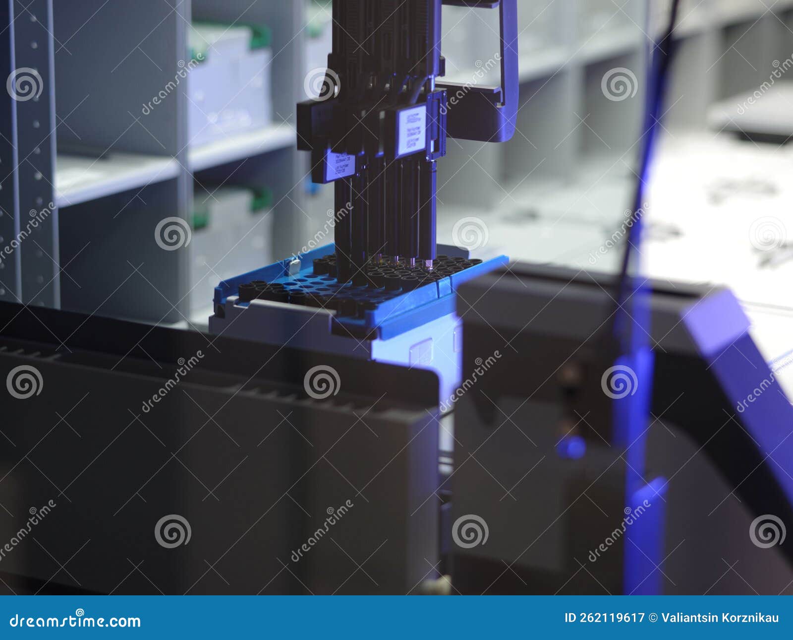 Blue Processing DNA Laboratory Equipment Editorial Photography - Image ...