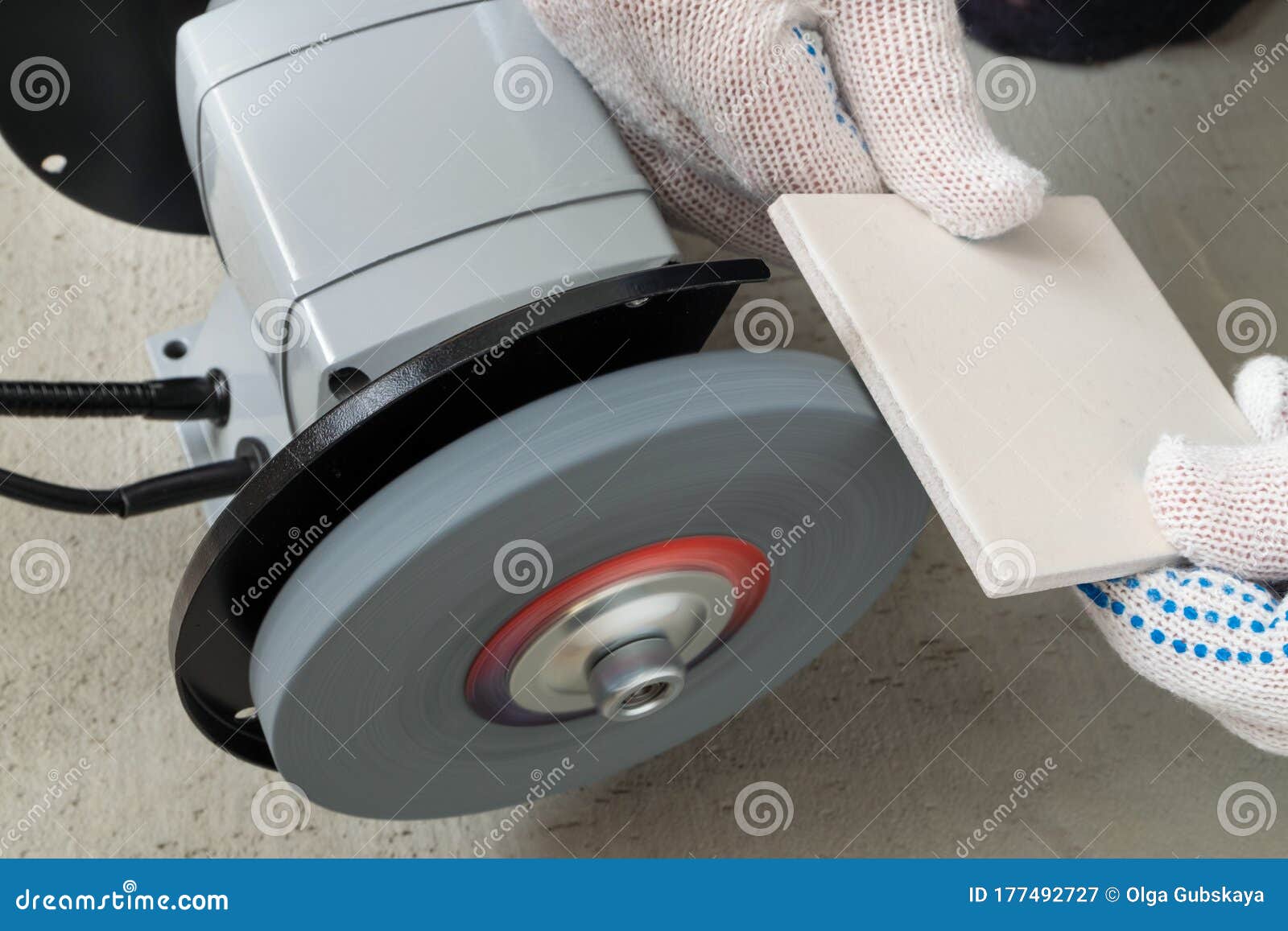 Processing Tile or Porcelain Tiles with a Grinder. Stock Image - Image ...