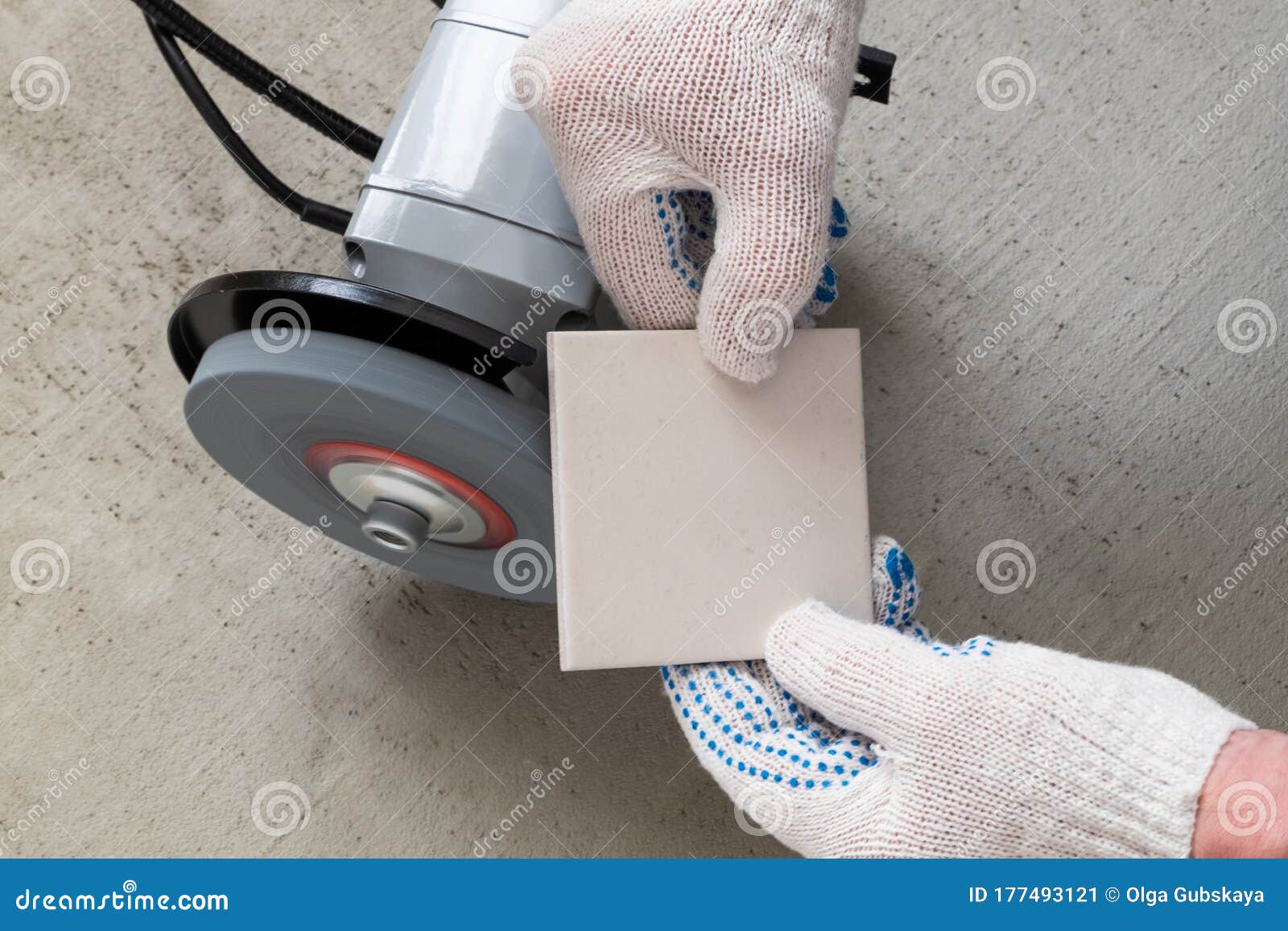 Processing Tile or Porcelain Tiles with a Grinder. Stock Image - Image ...