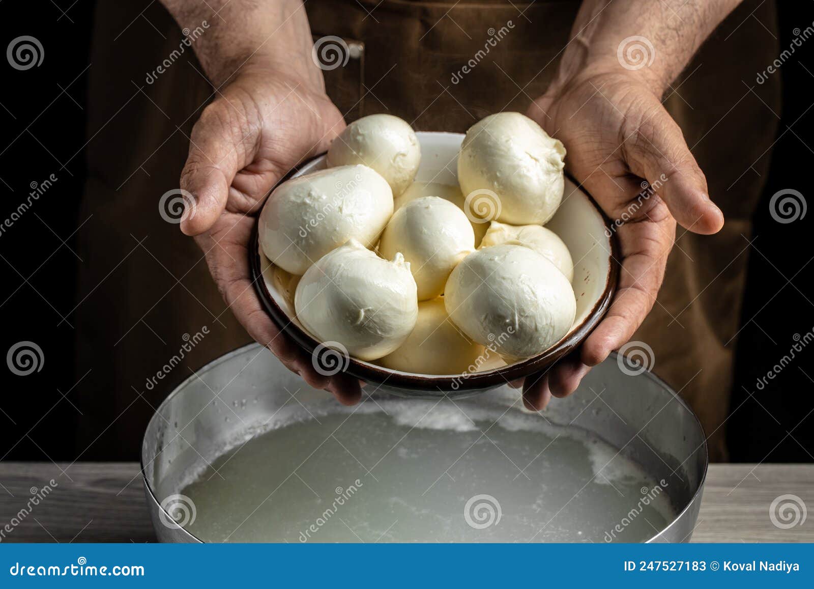 The Processing Traditional Italian Mozzarella, Cheesemaker, Showing ...