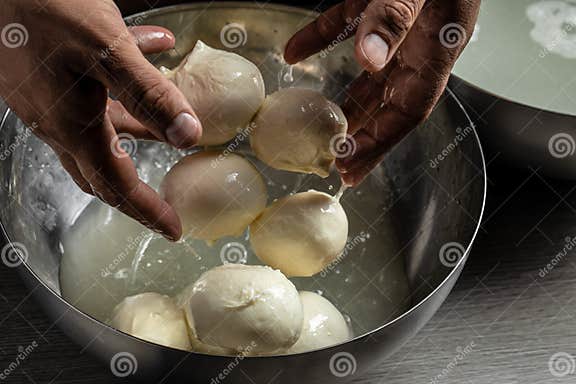 The Processing Traditional Italian Mozzarella, Cheesemaker, Showing ...