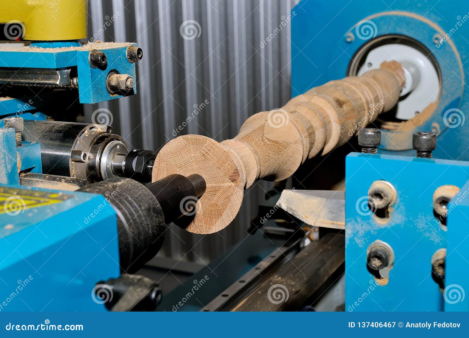 Processing of Wood Billets in a Machine. Close Up Stock Image - Image ...