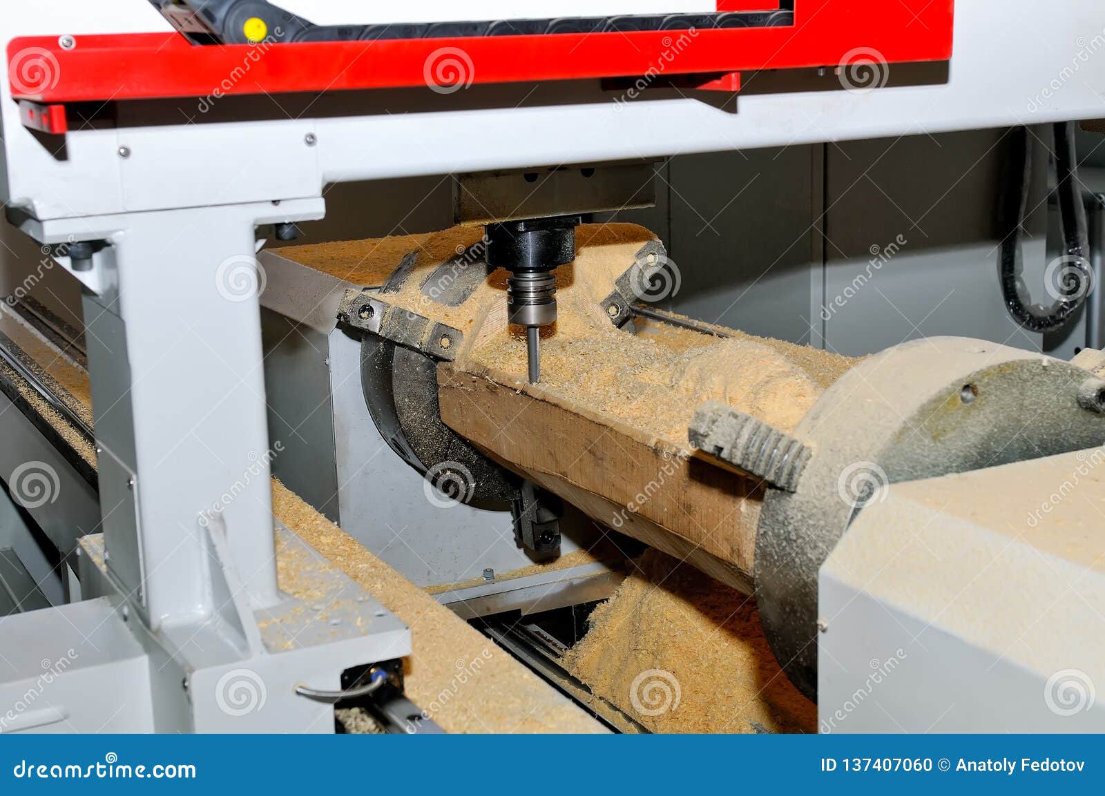Processing of Wood Billets in a Machine. Close Up Stock Photo - Image ...