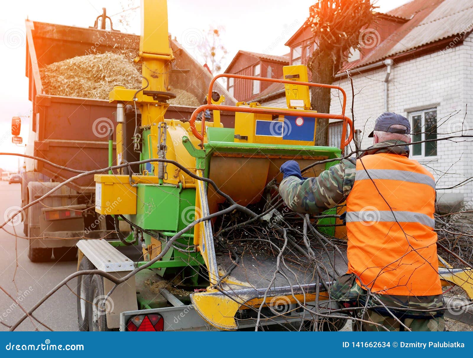 Processing of Wood into Chips. Stock Photo - Image of chip, industrial ...