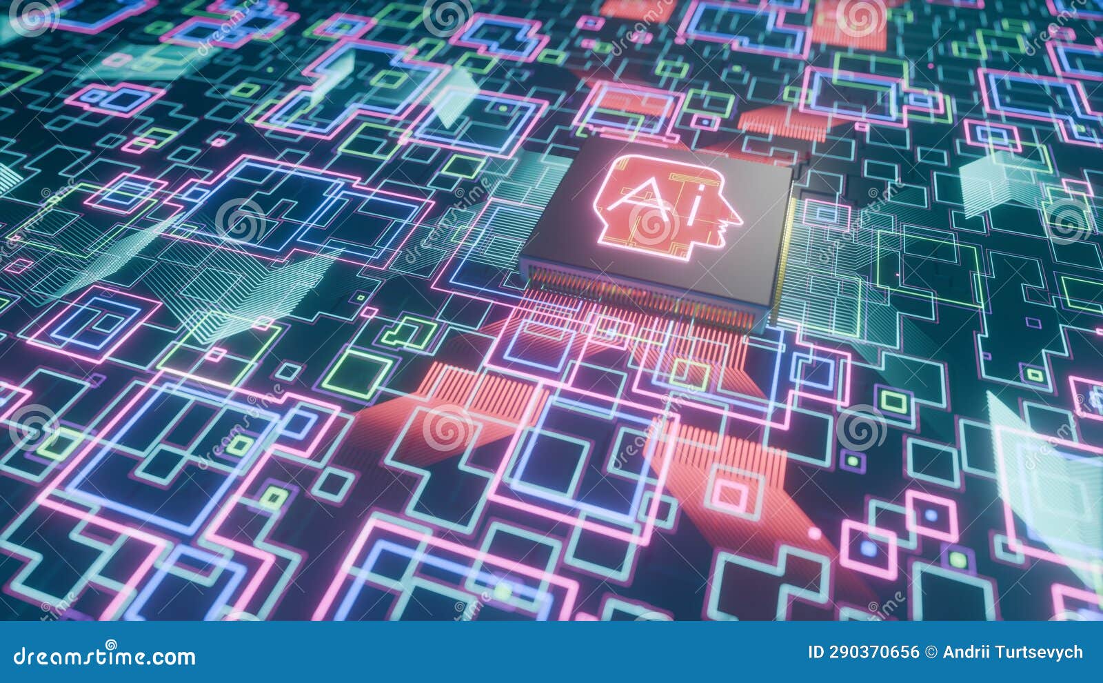 Processor with Artificial Intelligence on a Circuit Board with Data Flow Visualisation, 3D ...