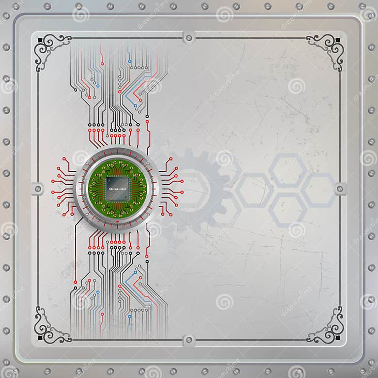 Processor Chip on Circular Metallic Device Connected with Circuit Stock ...