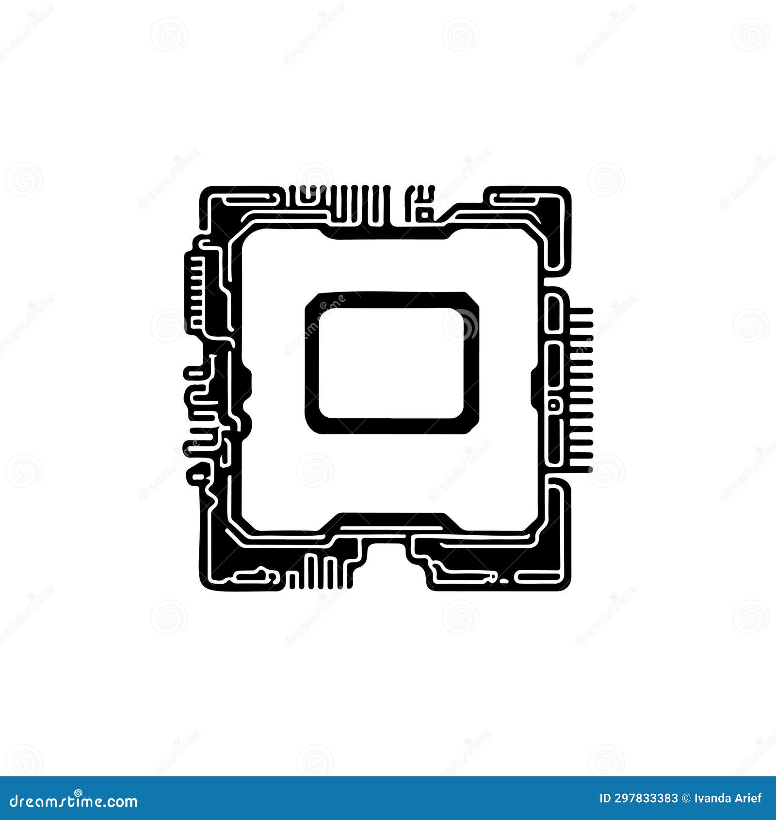 Processor Chip Icon Hand Draw Black Colour Artificial Intelligence Logo ...