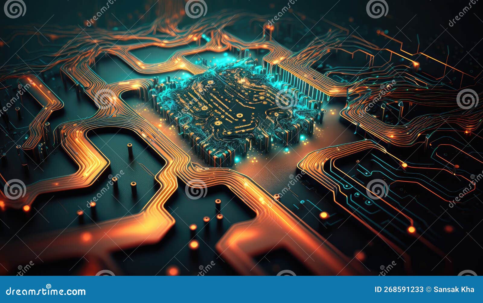 Processor Chipset and Circuit Board Background. Futuristic Cyberspace ...