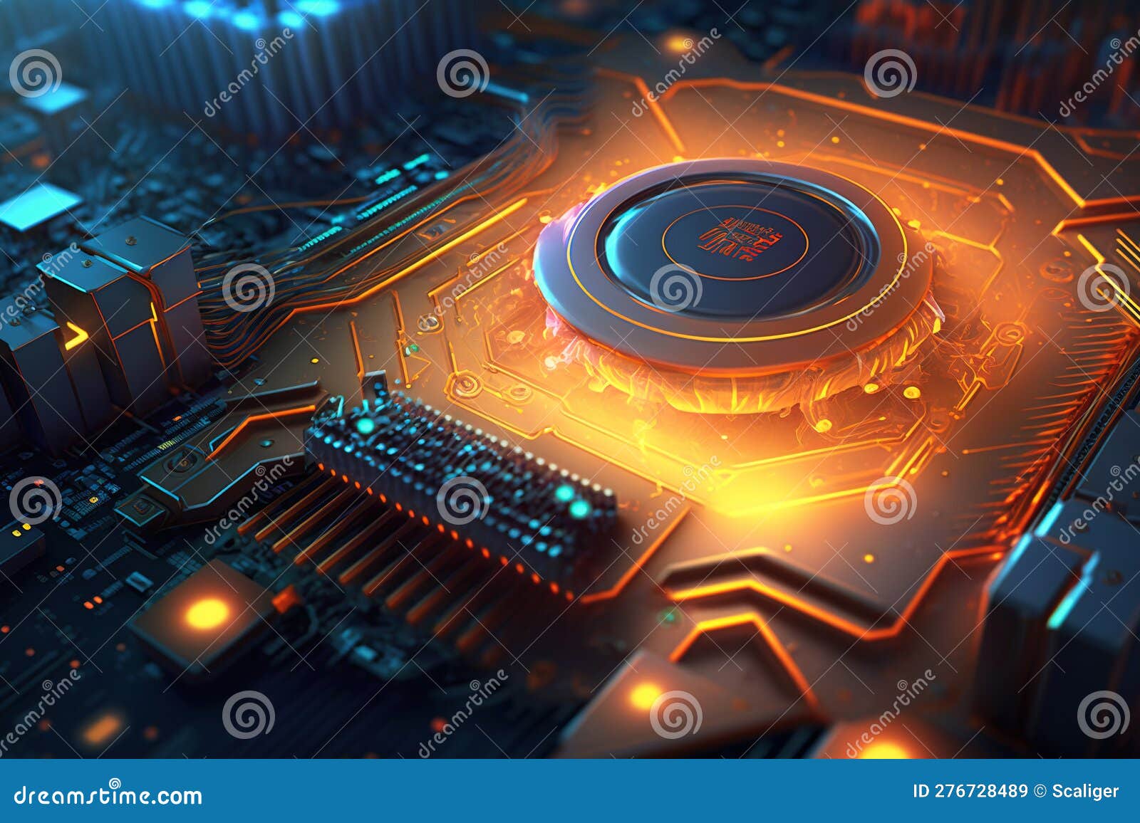 Processor on Circuit Board, CPU Chip with Magic Light Inside Computer ...