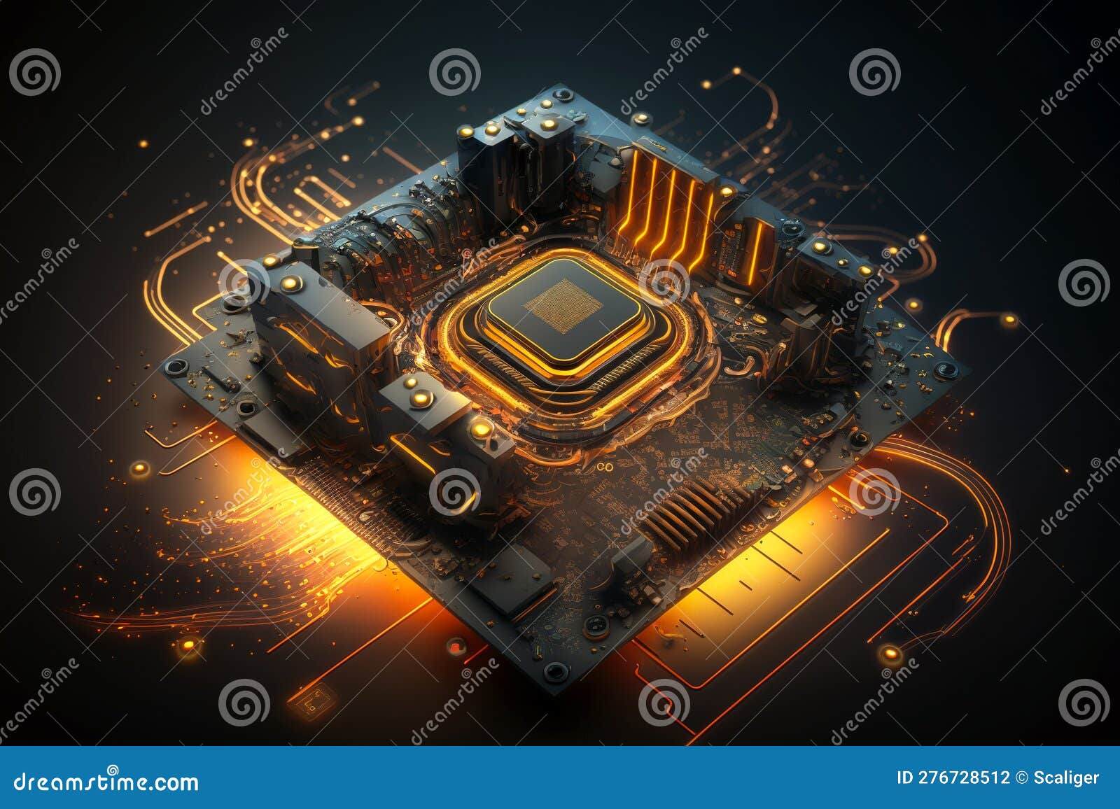 Processor On Circuit Board Cpu Chip With Magic Light Inside Computer Generative Ai Stock