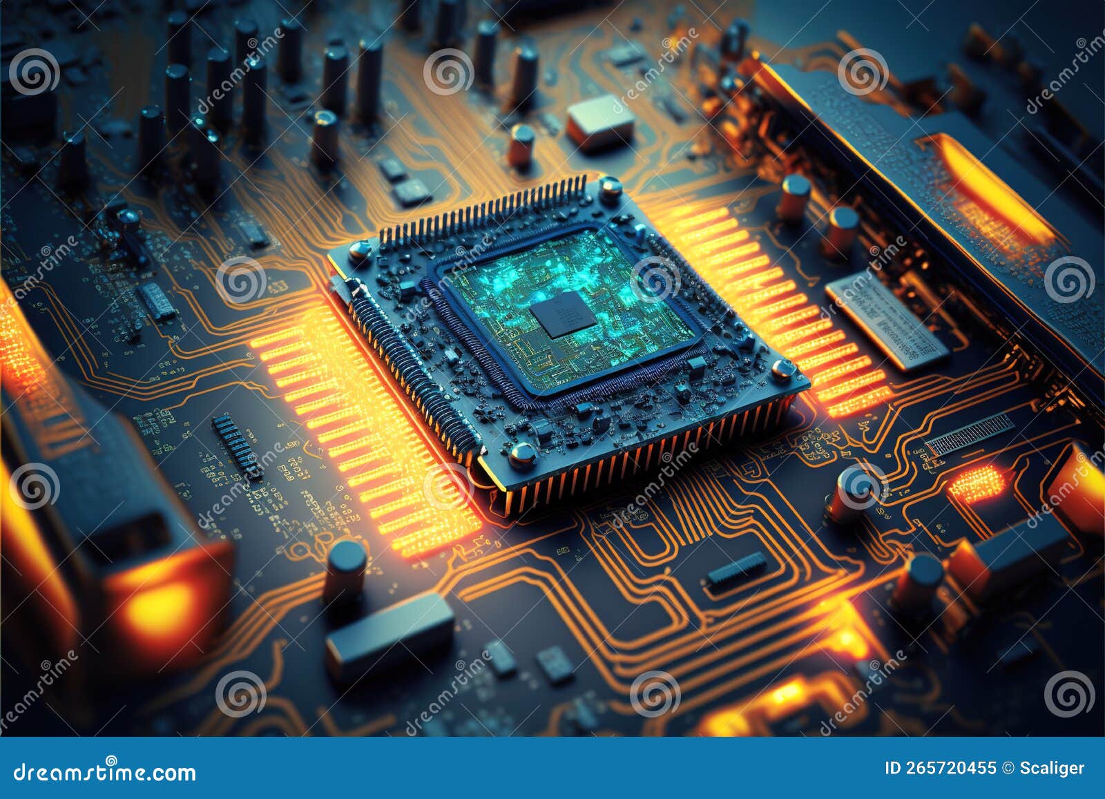 Processor on Computer Circuit Board with Microchips, Generative AI ...