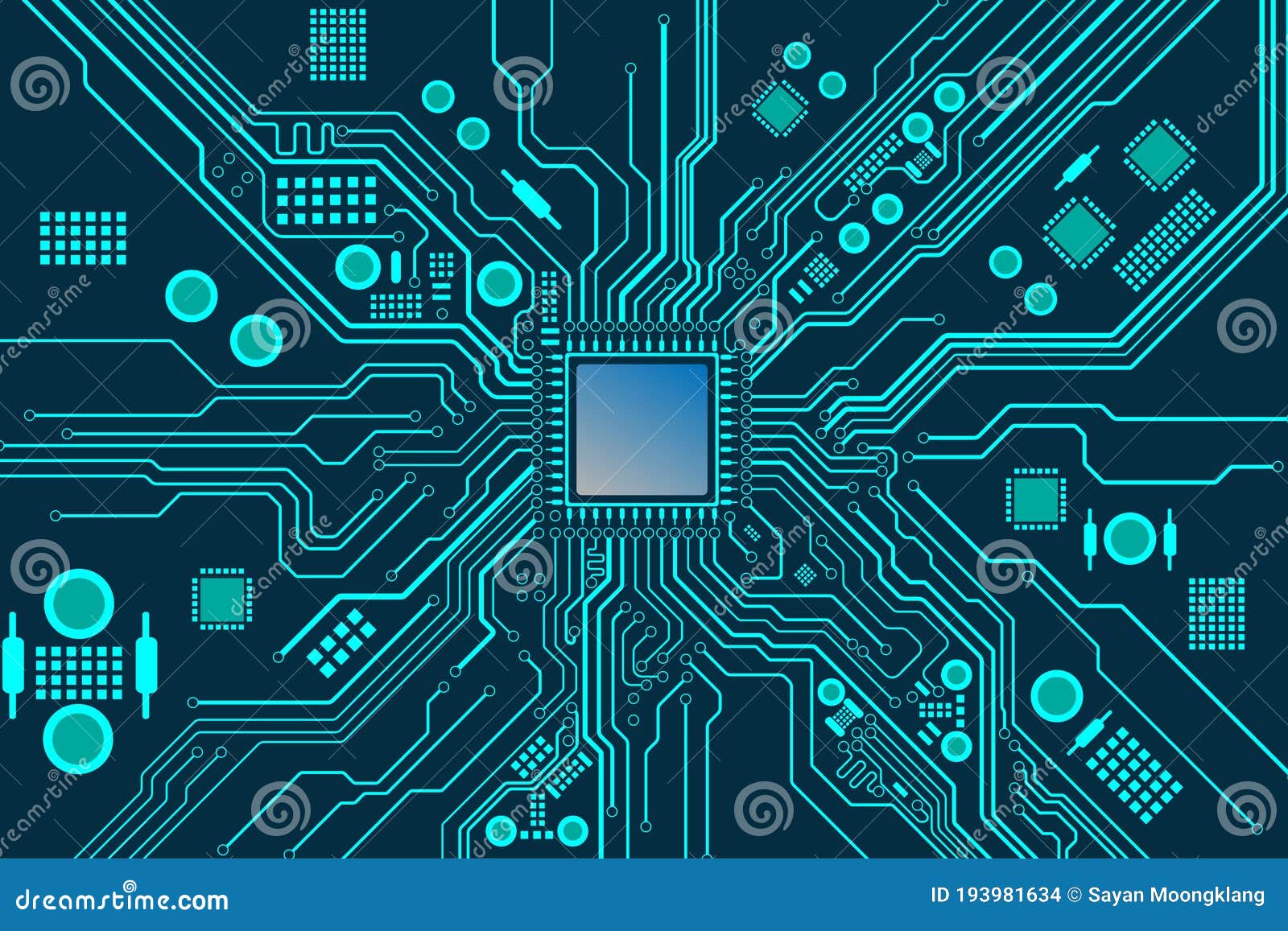 Processor Computer with a Horizontal Processing System Circuit Stock ...