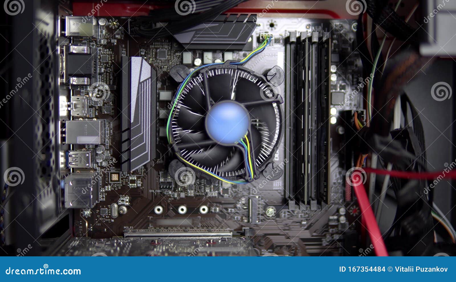 The Processor Cooler on the Motherboard is Spinning. CPU Cooling System ...