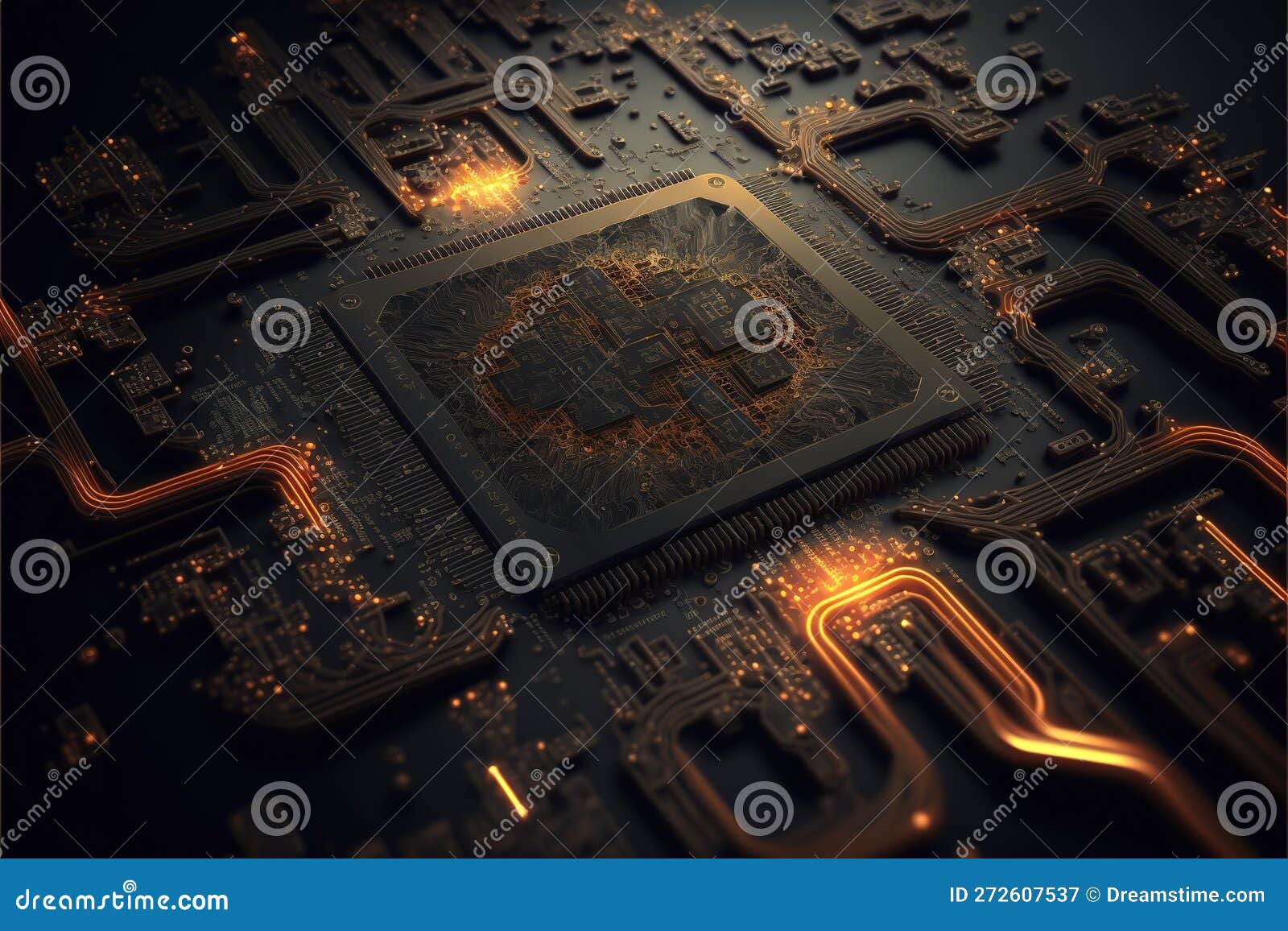 Processor CPU or GPU Microchip on Dark Mother Board Stock Image - Image ...