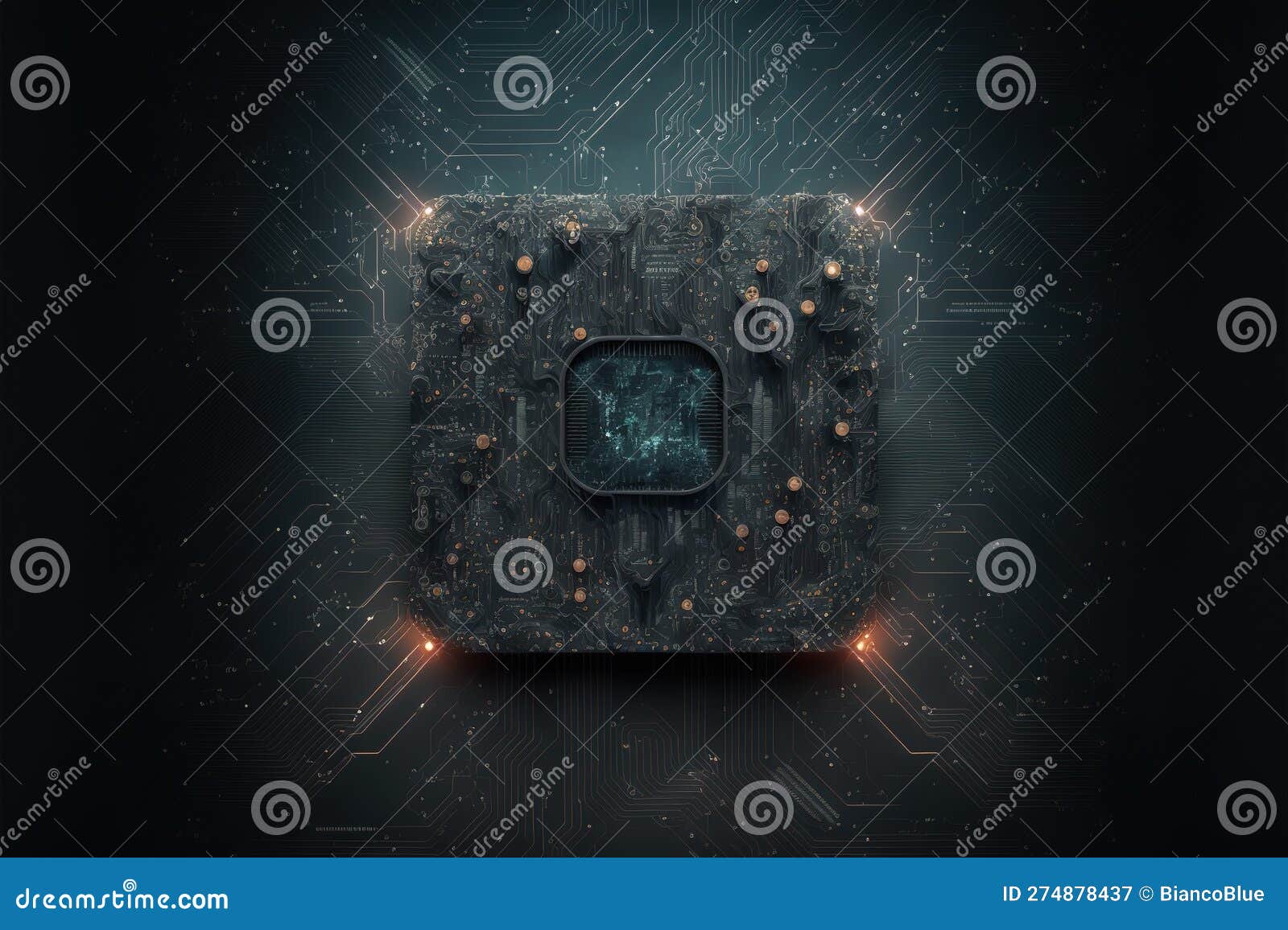 Processor CPU or GPU Microchip on Dark Mother Board Stock Illustration ...