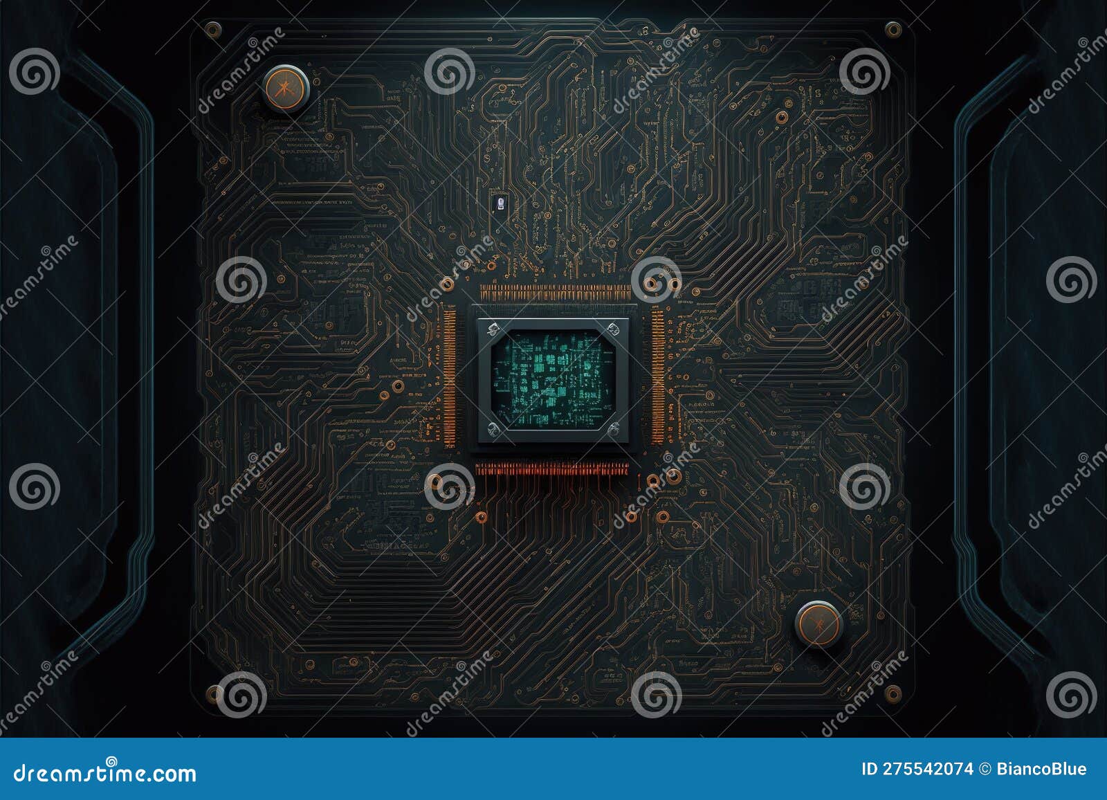 Processor CPU or GPU Microchip on Dark Mother Board Stock Photo - Image ...