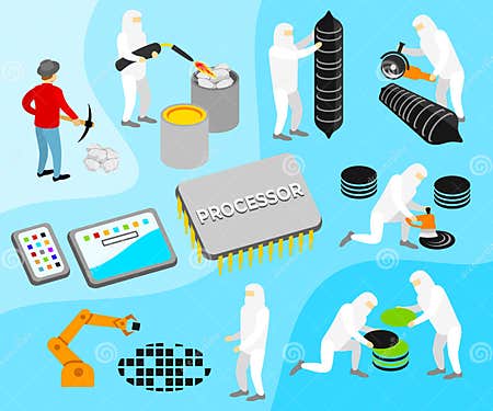 Processor or CPU, Manufacturing Process Illustration. Technology ...