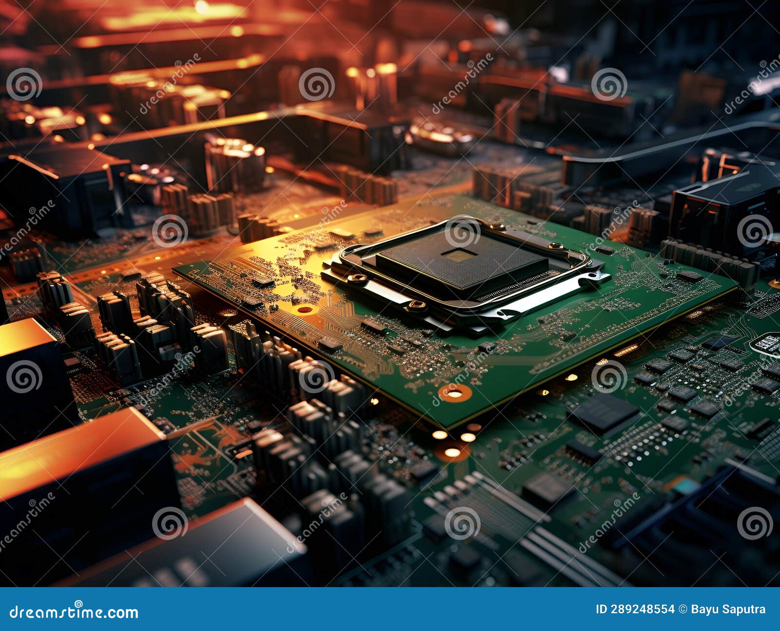 Processor Focus on Computer Motherboard with Dramatic Light Ai ...