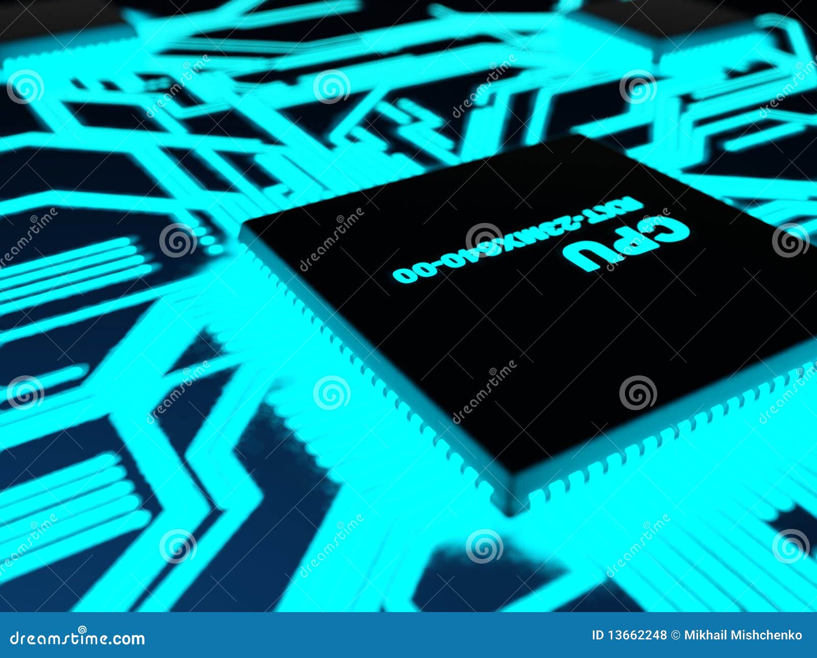 Processor with Glowing Blue Paths Stock Illustration - Illustration of ...