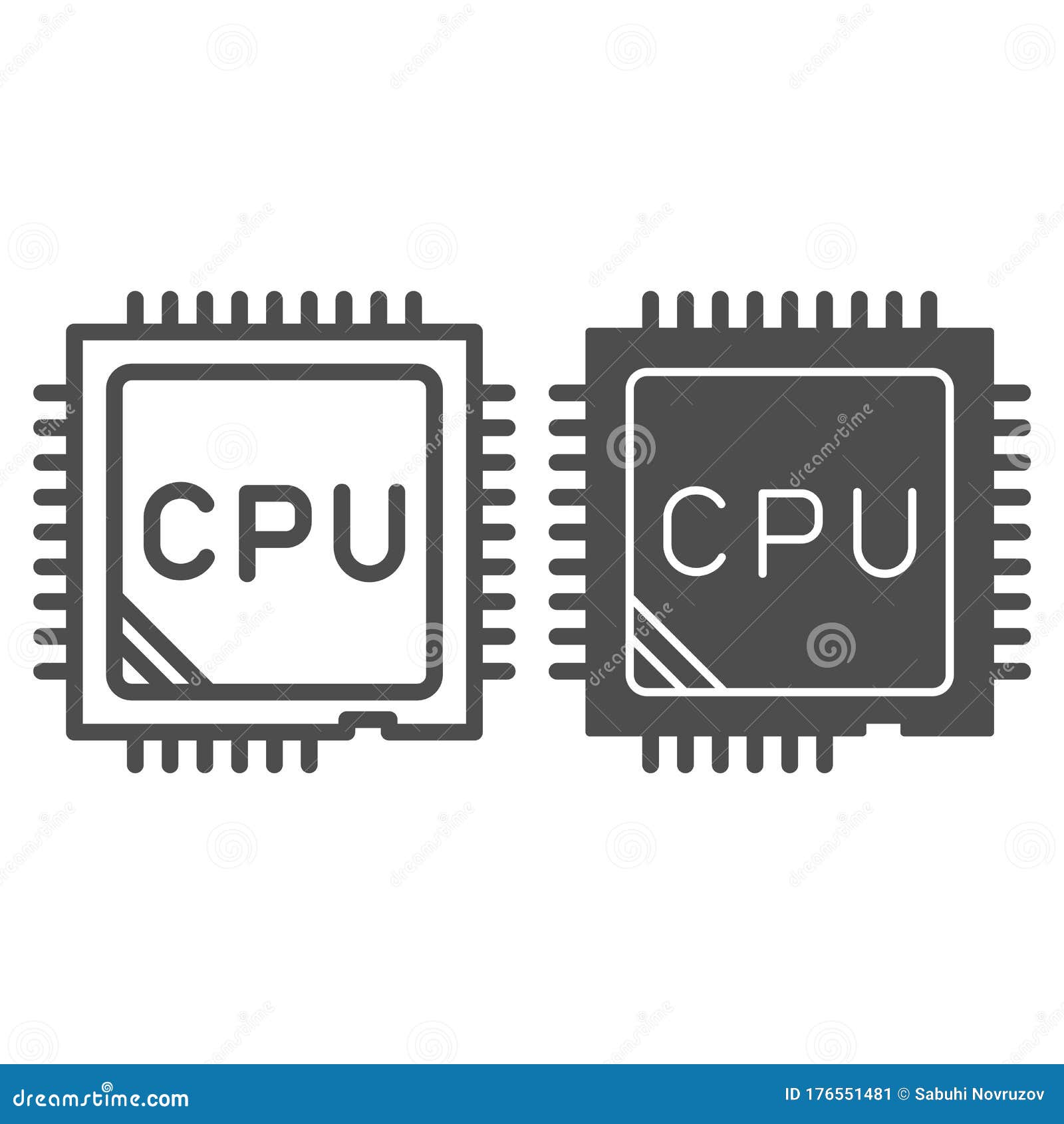 Processor Line and Solid Icon. Chip or Microchip, Central Processing ...