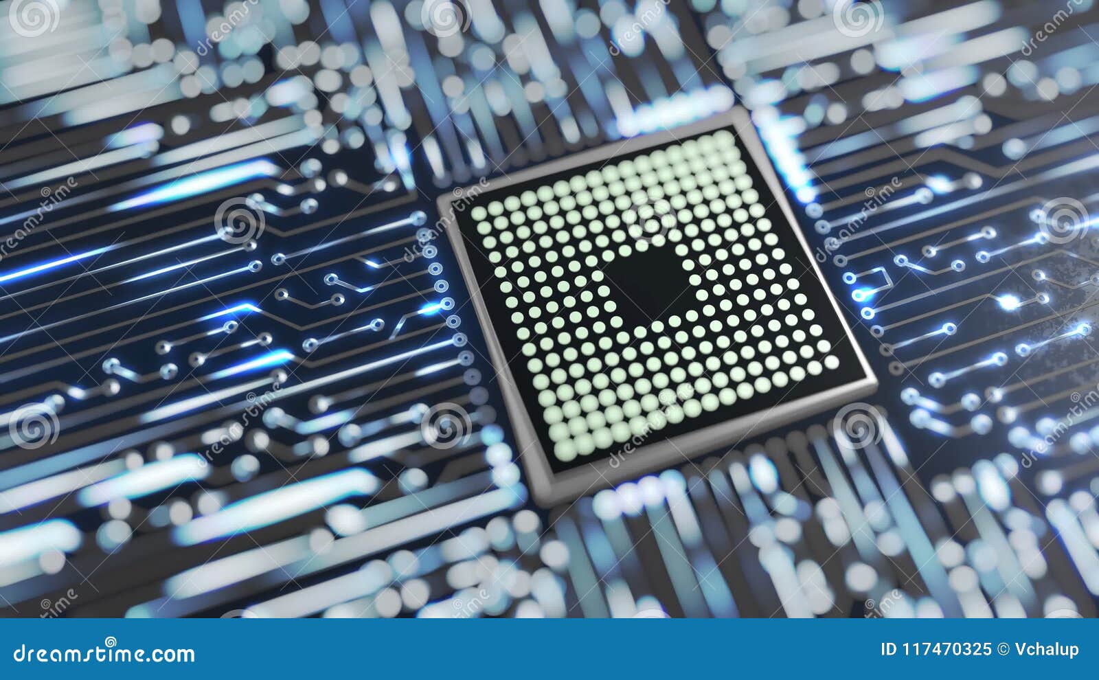 Processor or Microchip and Electronic Signals on Motherboard Circuit ...