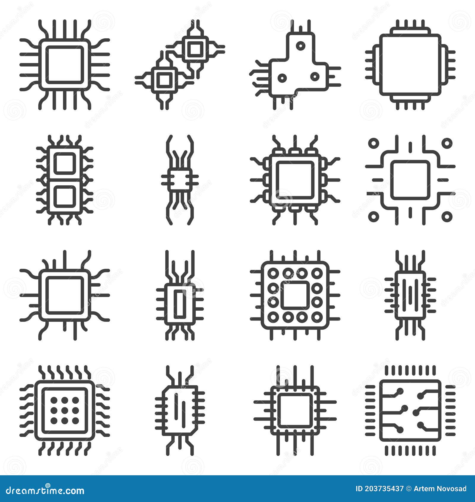 Processor Microcircuit Icons Set. a Simple Line Drawing of Chips ...