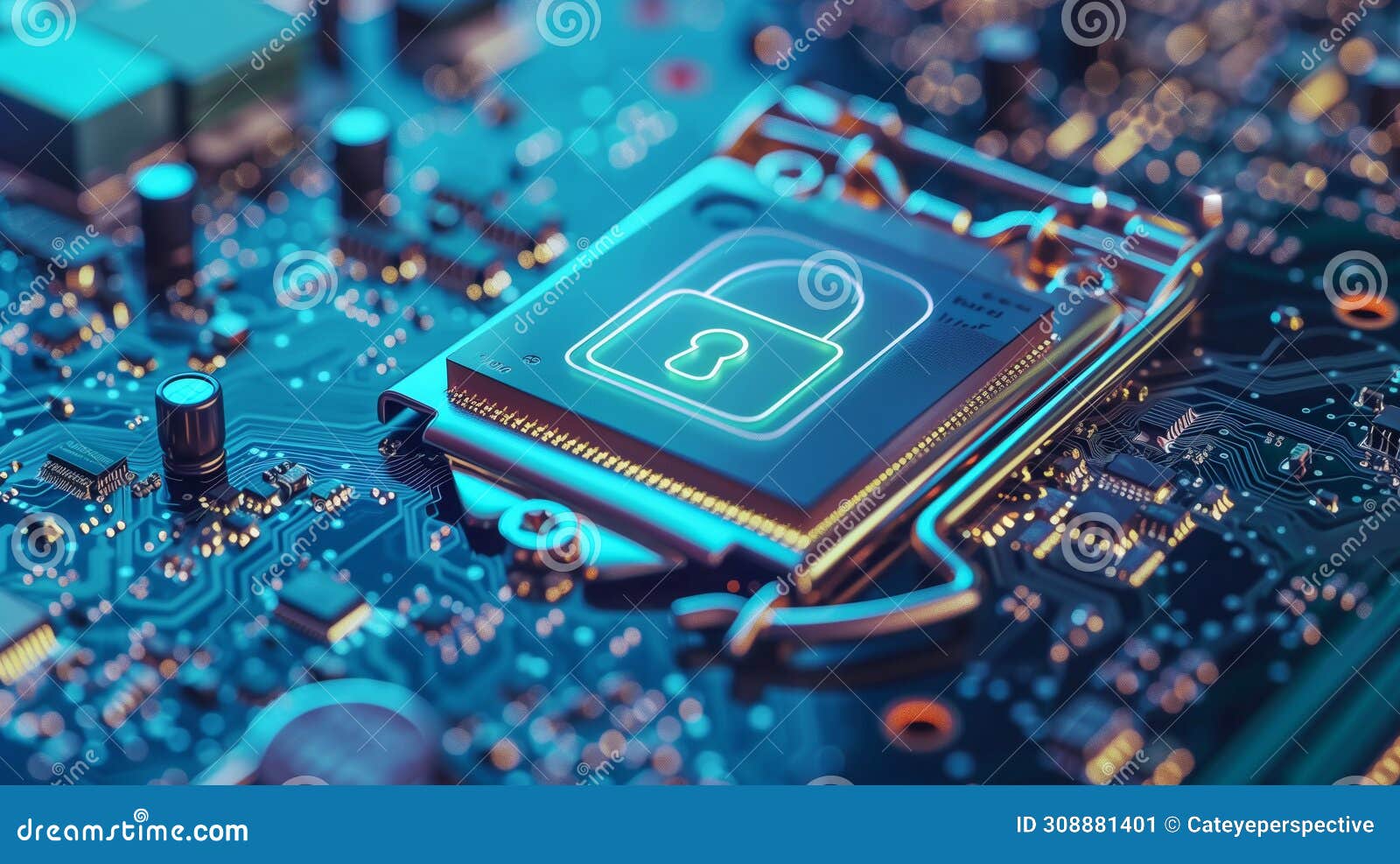 Processor and Motherboard. Cyber Security Concept Stock Illustration ...