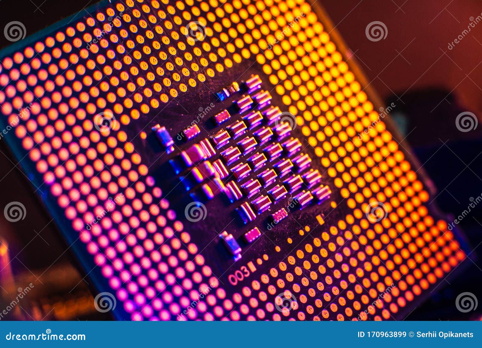 Processor with Neon Light. Large Photo with Blue-yellow Light on a Dark ...