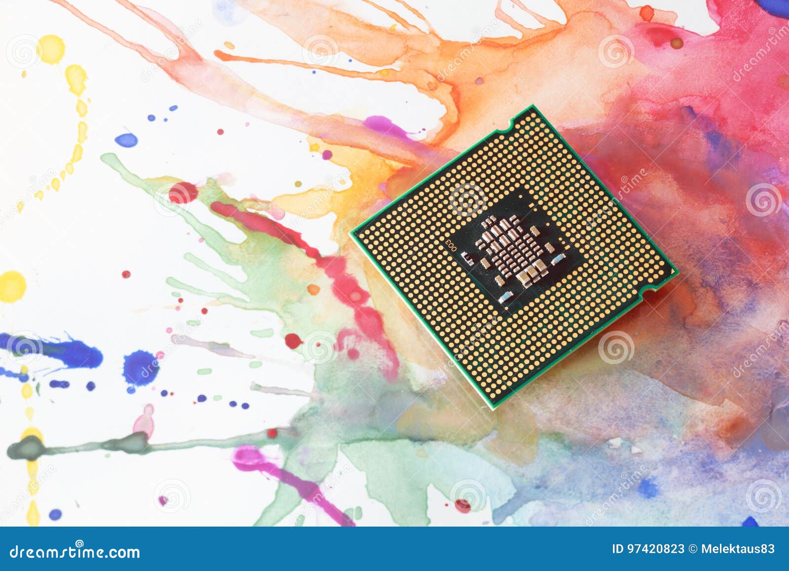 Processor on the paint stock image. Image of spatter - 97420823