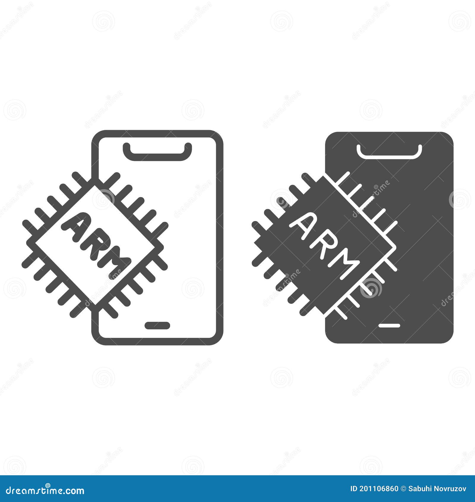 Processor and Smartphone Line and Solid Icon, Smartphone Review Concept ...