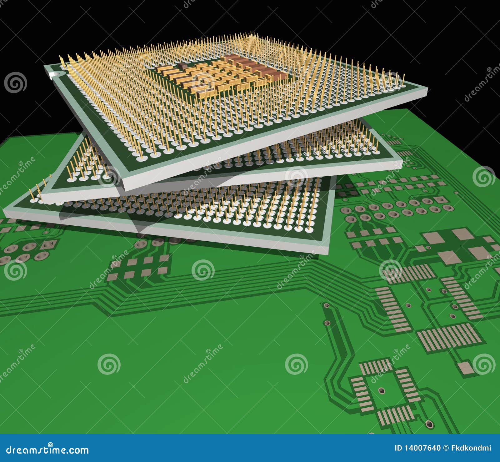 Processors on the PCB. stock illustration. Illustration of board - 14007640