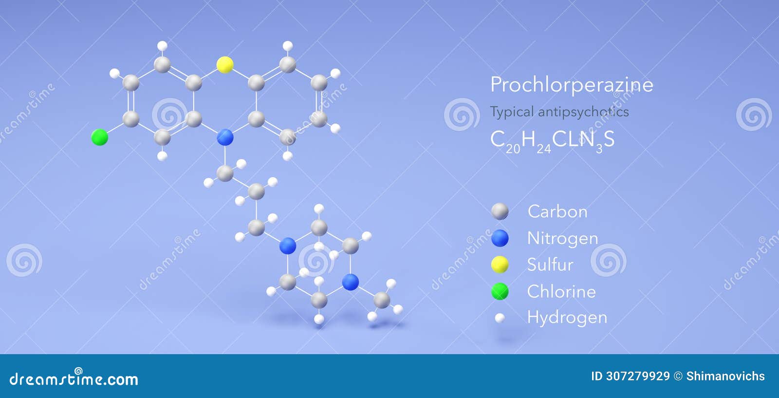 Prochlorperazine Molecule, Molecular Structures, Compazine, 3d Model ...