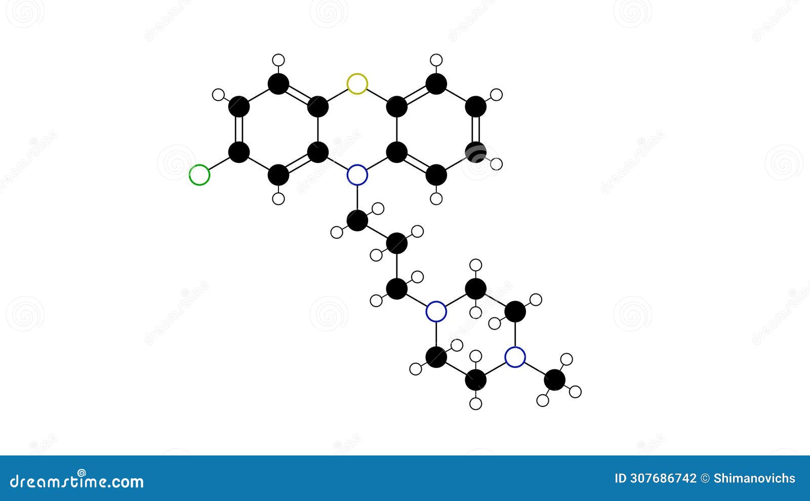 Prochlorperazine Molecule, Structural Chemical Formula, Ball-and-stick ...